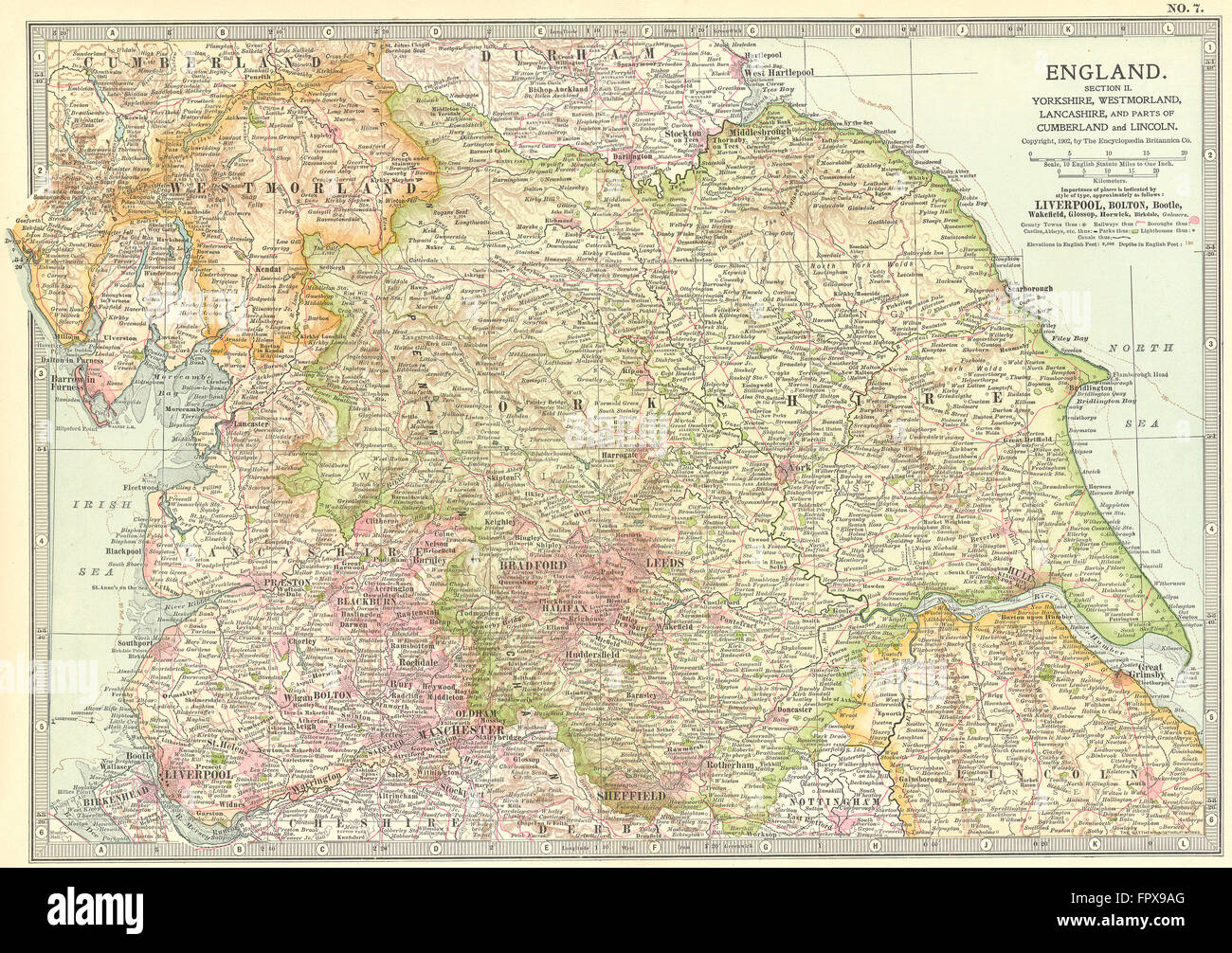ENGLAND: Yorks, Westmorland, Lancs Cumbria Lincs, 1903 antique map ...