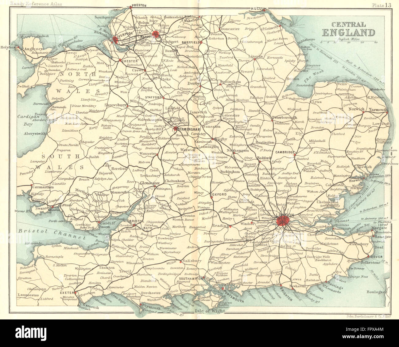 UK: Central England: Walker Bartholomew, 1896 antique map Stock Photo ...