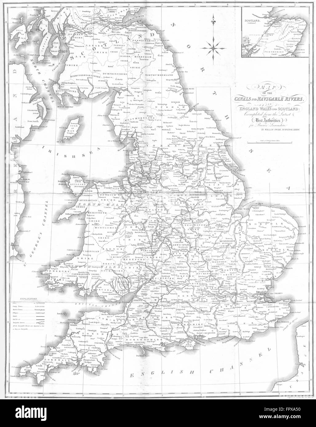 UK: Canals rivers; Baines Wm Wales Hall, c1825 antique map Stock Photo ...