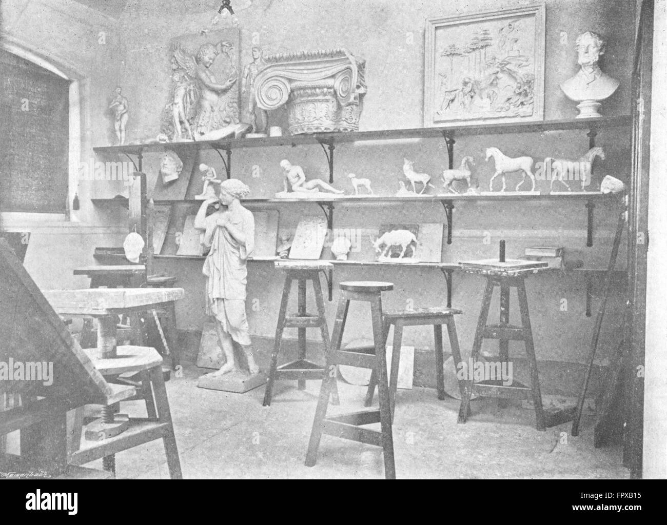 WORCESTER: Victoria Inst, Modelling room-Art School, antique print ...