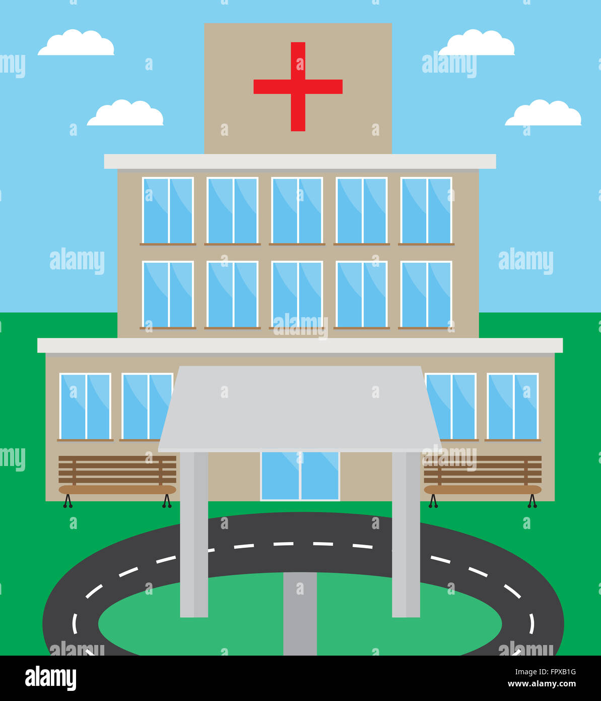 Hospital building design flat. Hospital and hospital sign, building ...