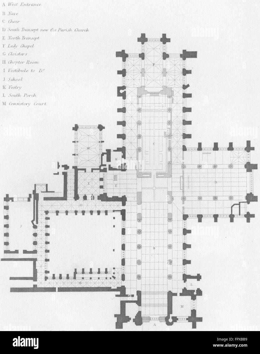CHESHIRE: Plan Chester Cathedral, antique print 1836 Stock Photo - Alamy
