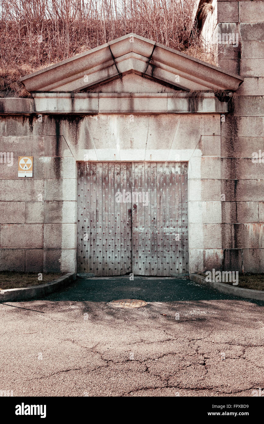 An old wooden door securing Fort Tompkins. Fort Tompkins is part of ...