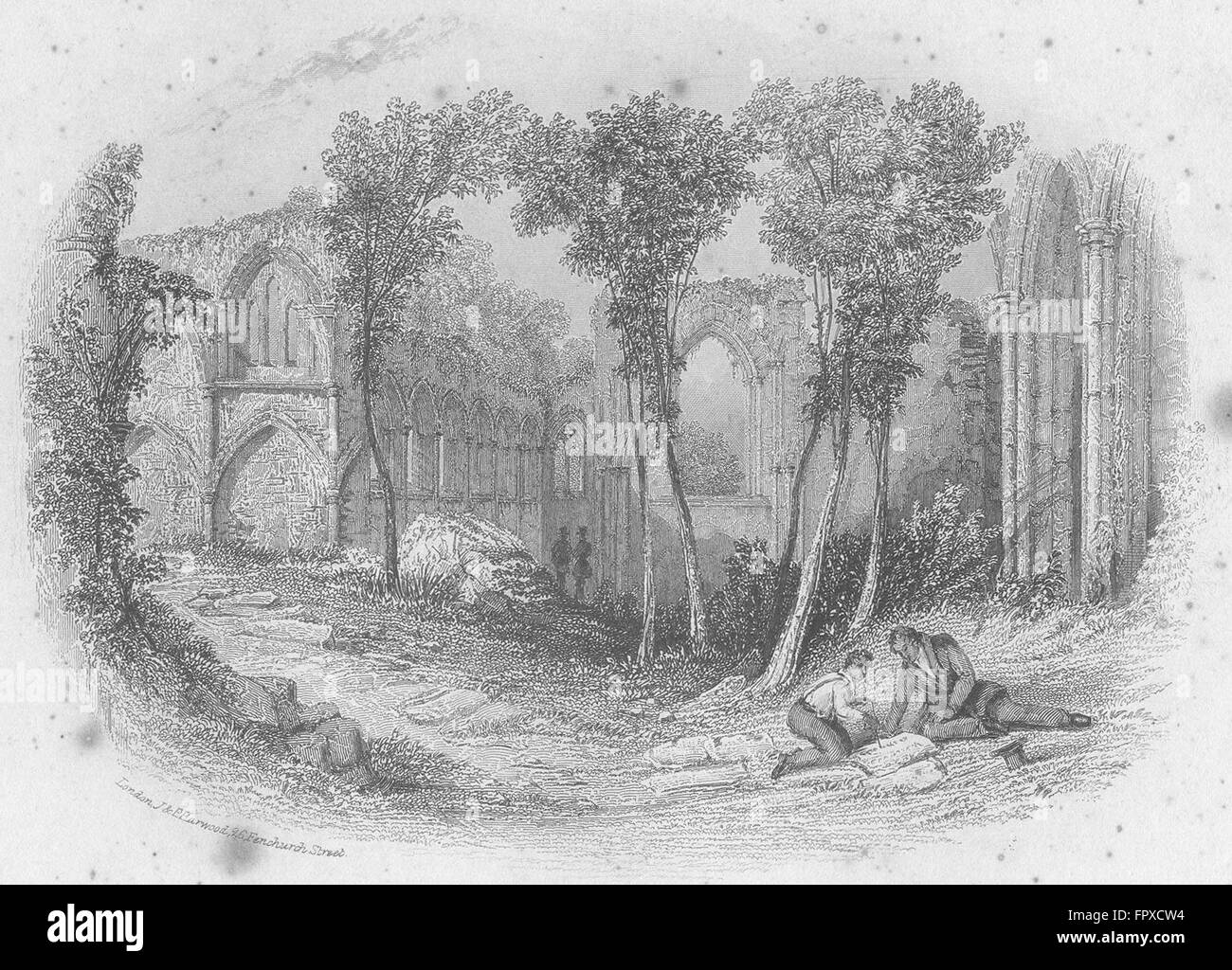 SOUTHAMPTON: Netley Abbey, view: Netley ABBEY: Harwood, antique print ...