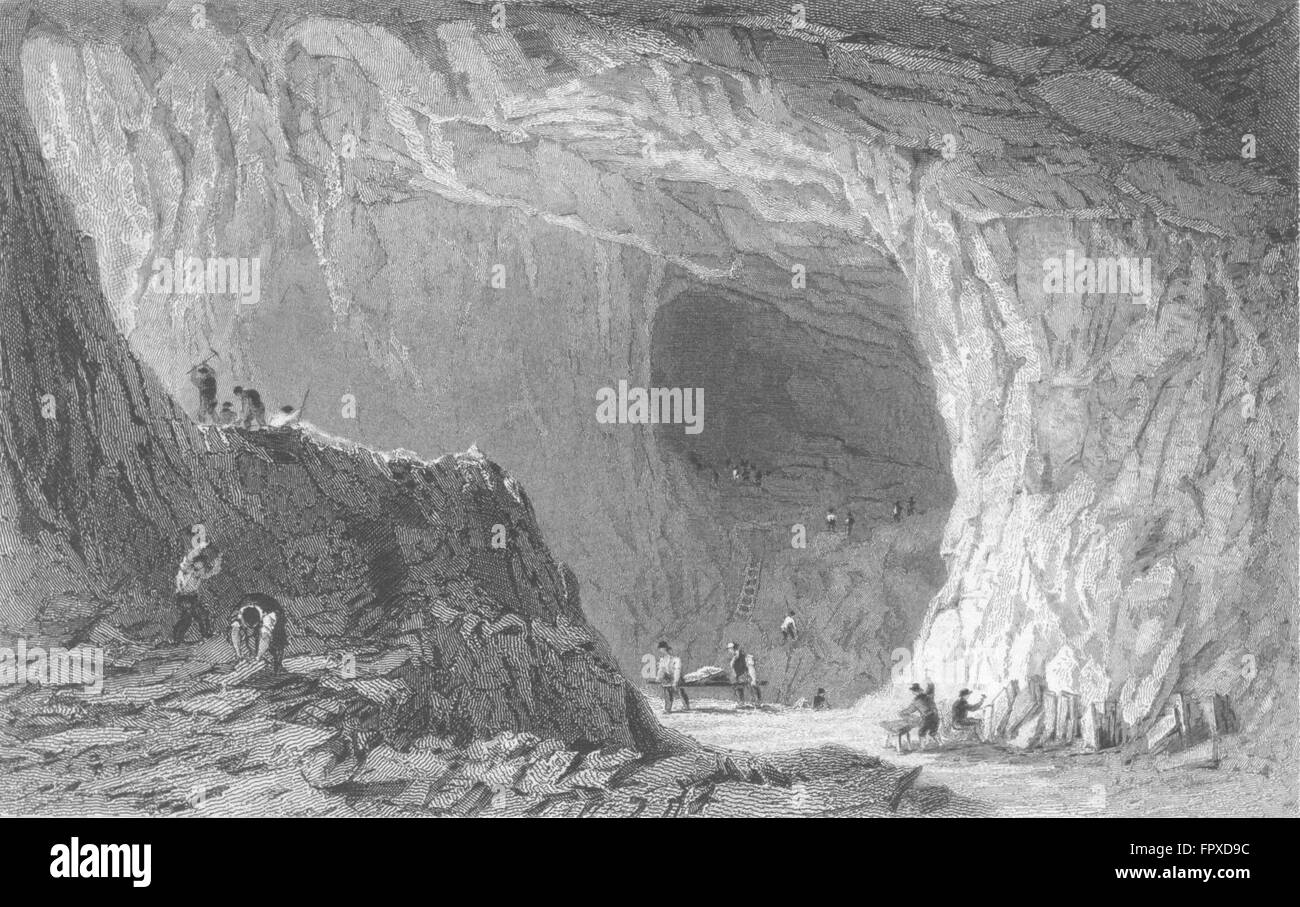 LANGDALE: Thrang Crag Slate Quarry(Lord Lowther), antique print 1832 ...