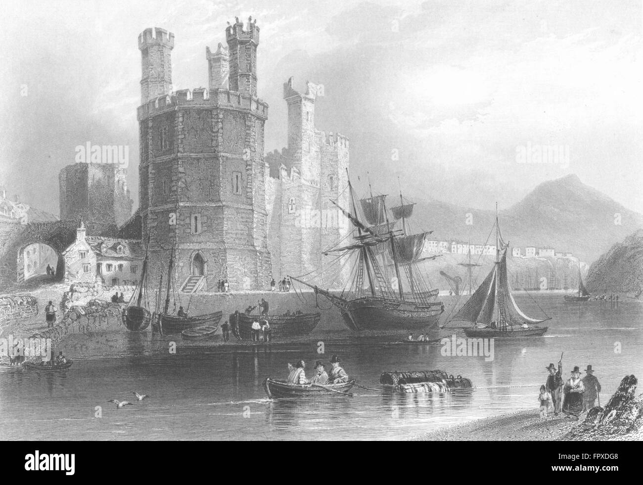 CAERNARFON: Eagle Tower, Castle: Bartlett Gastineau, antique print 1850 ...
