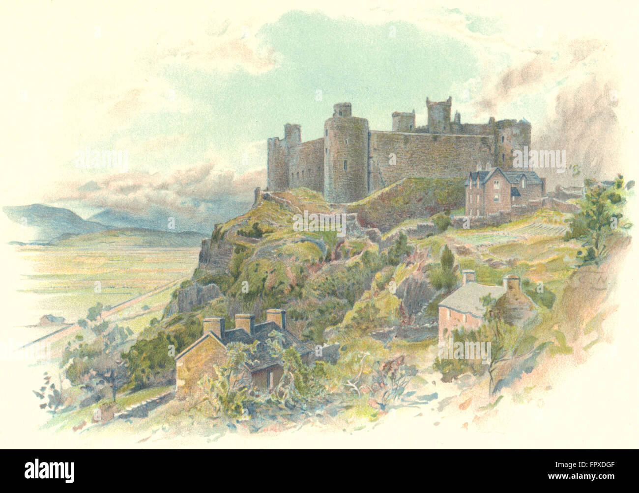 Engraving harlech castle hi-res stock photography and images - Alamy