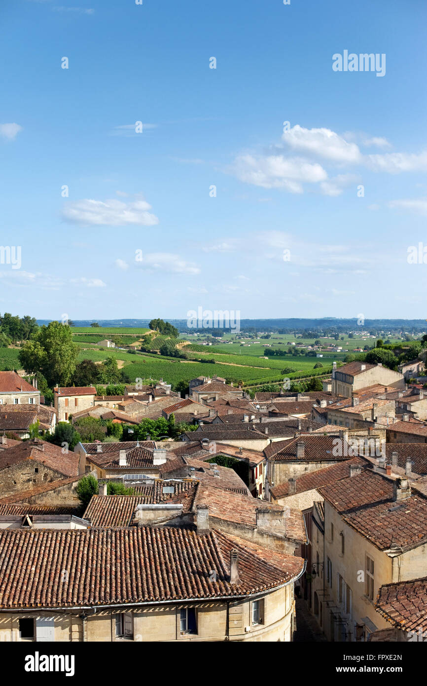 Panorama of Saint-Emilion village in France, vineyards on background ...