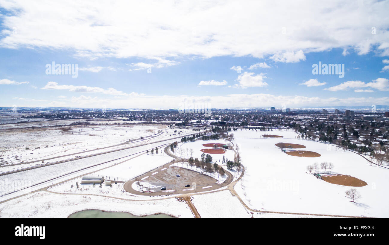 Aerial view of school sport fields in the Winter Stock Photo - Alamy