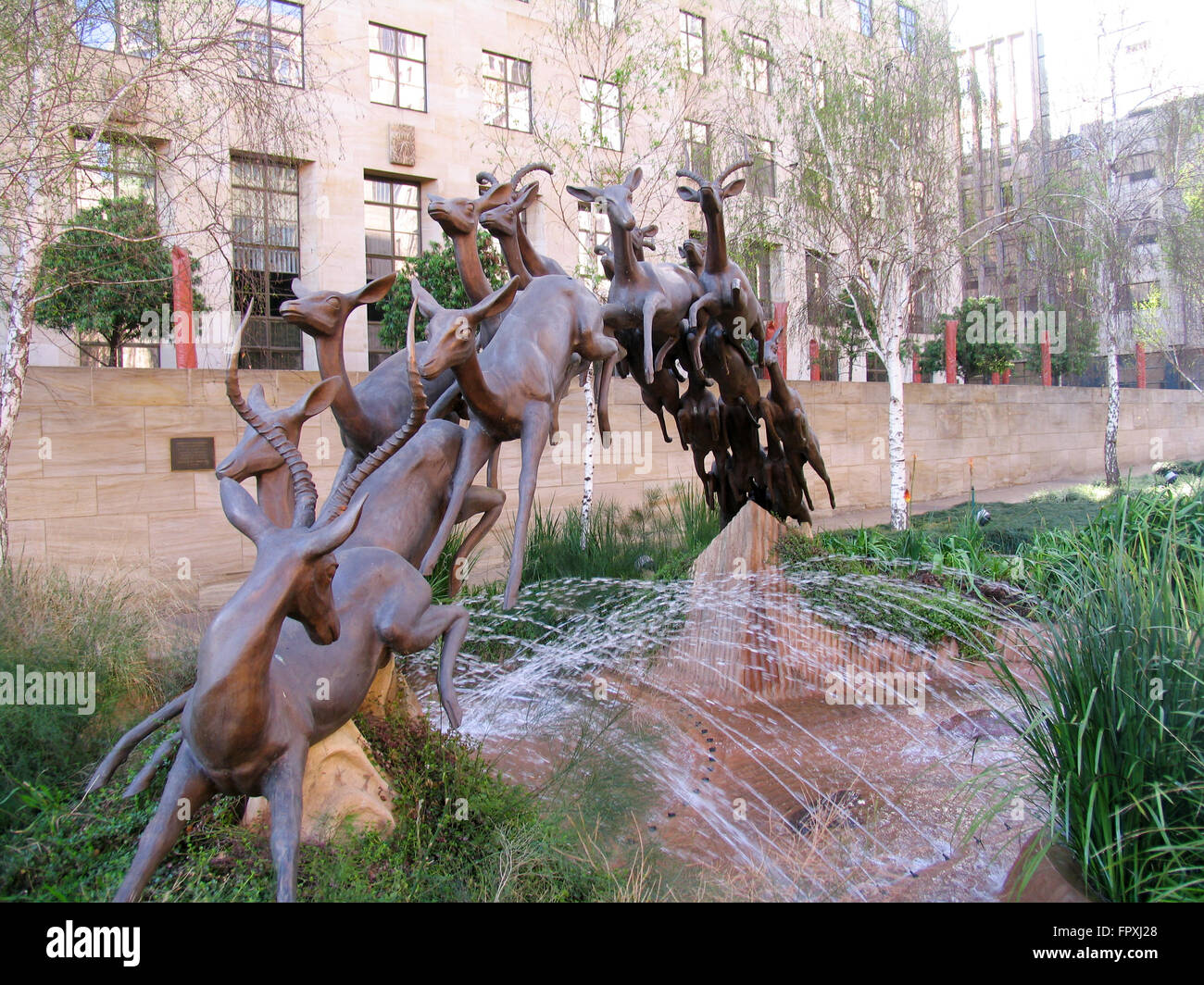 The Impala Stampede sculpture in front of the Anglo American Building ...