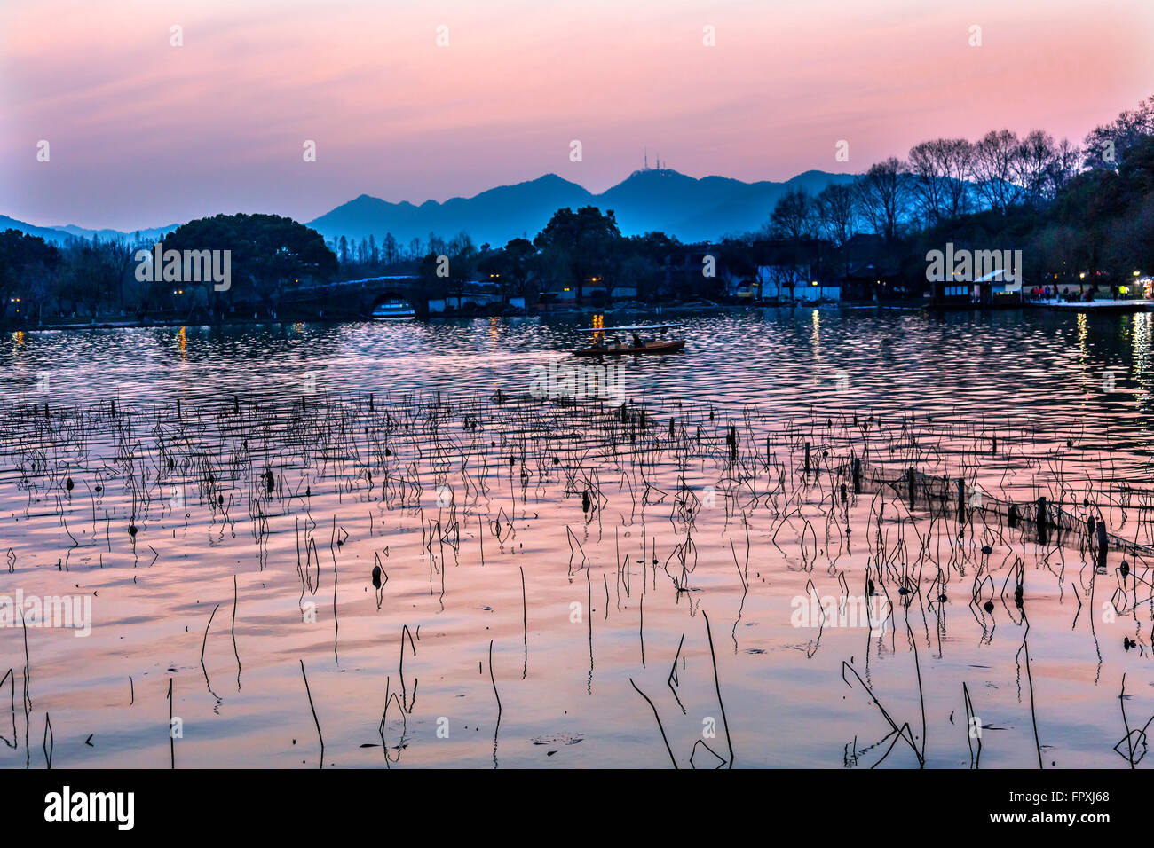 Boats Reflection Sunset Orange Reflection West Lake Hangzhou Reflection ...