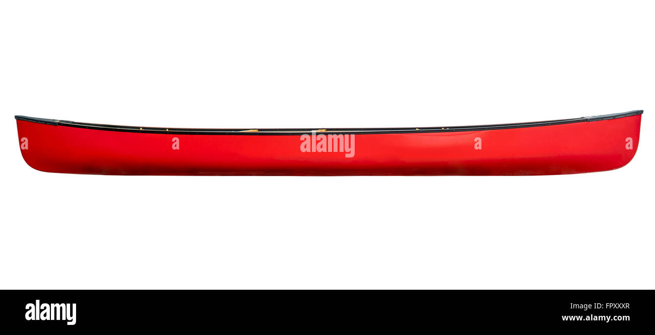 side view of the red tandem canoe isolated on white with a clipping ...