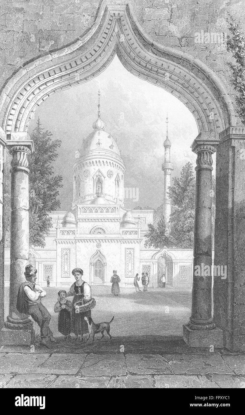 GERMANY: Mosque, Schwetzingen: Tombleson, Dog, antique print 1830 Stock ...