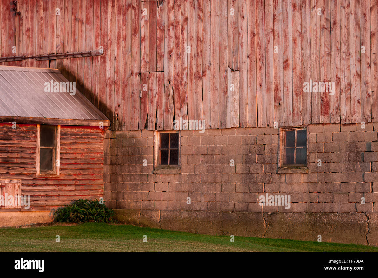 Colour landscape image showing traditional wood barn on a farm in ...