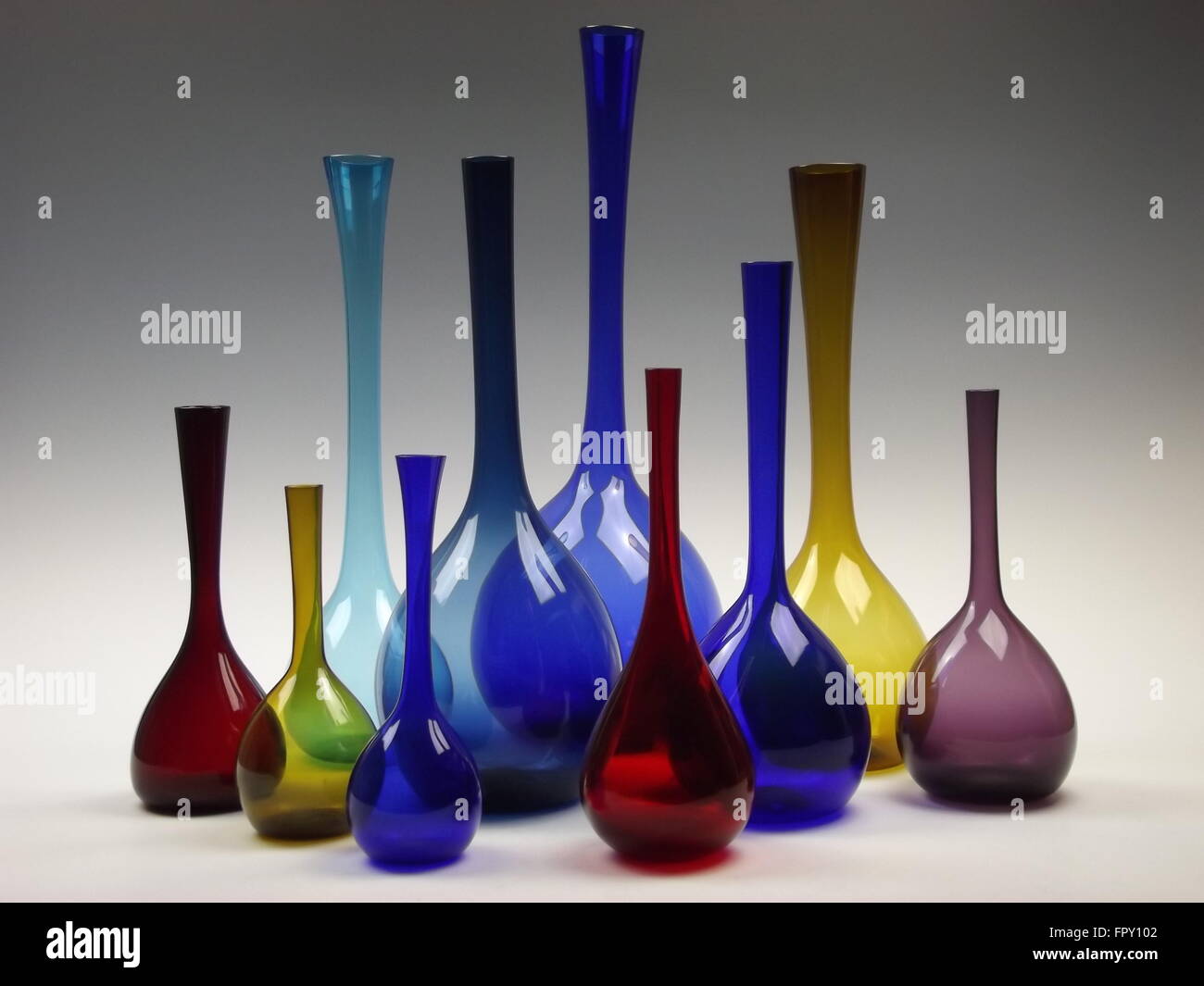 Collection of vintage Swedish glass bottle vases Stock Photo - Alamy