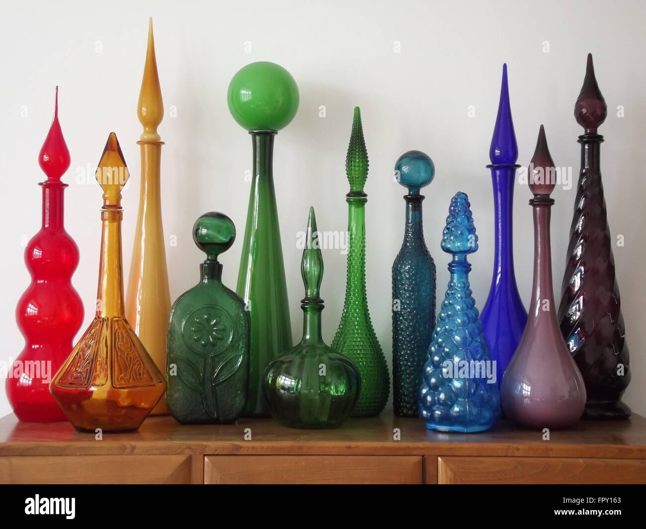 Collection of vintage Italian glass genie bottles Stock Photo - Alamy
