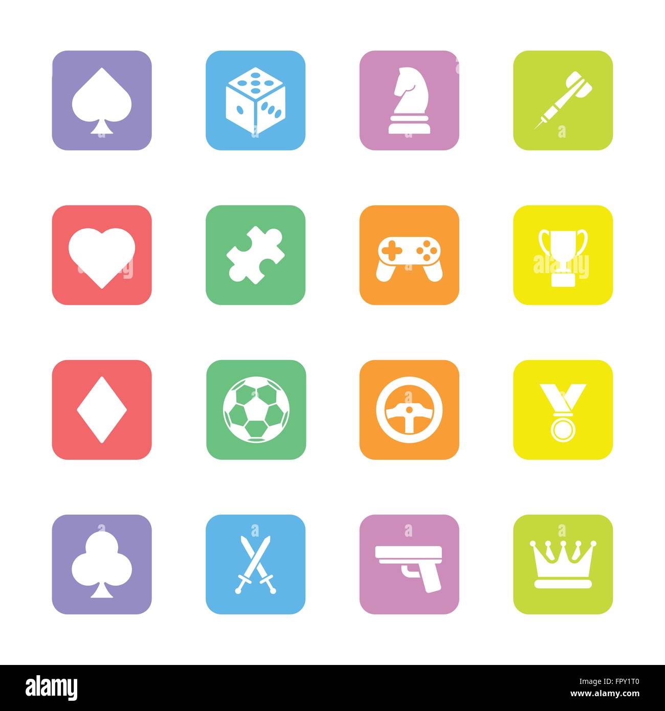 [EPS10] colorful flat game icon set on rounded rectangle for web design, UI, infographic and ...