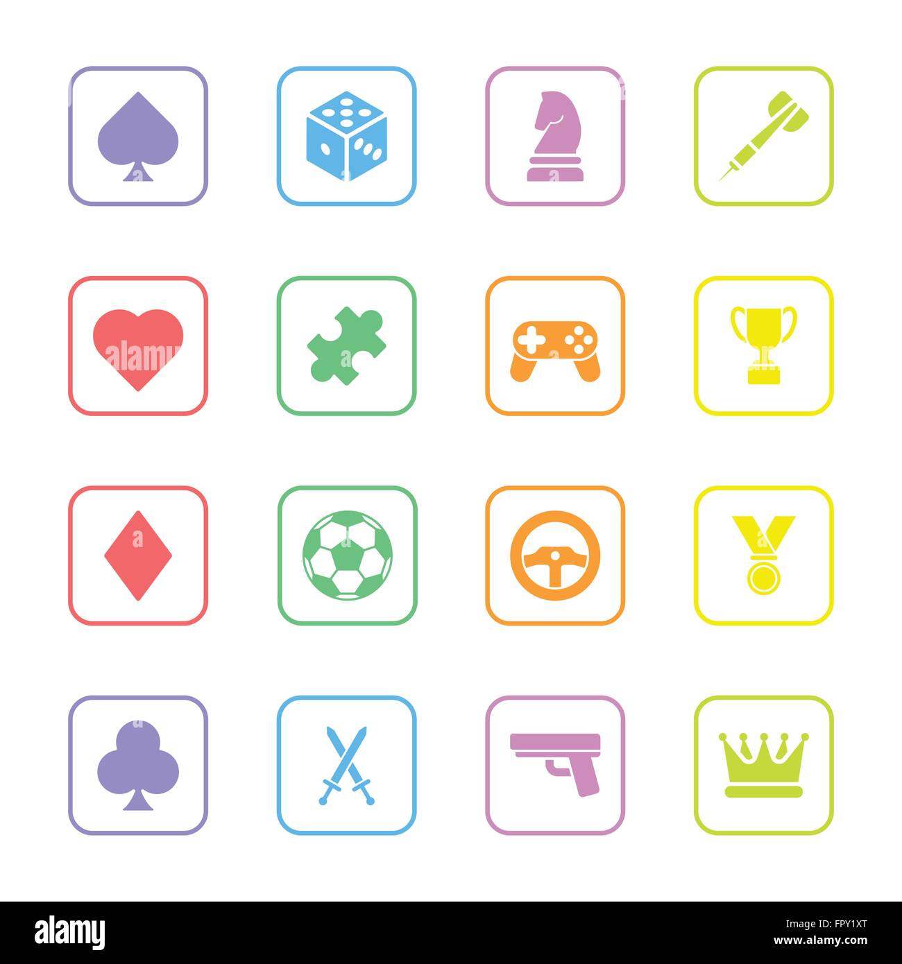 [EPS10] colorful flat game icon set with rounded rectangle frame for web design, UI, infographic ...