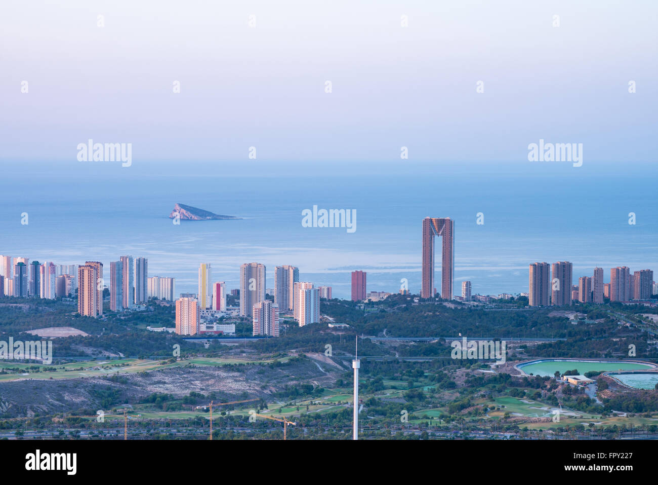 Popular Spanish resort Benidorm as seen from its surrounding mountains ...