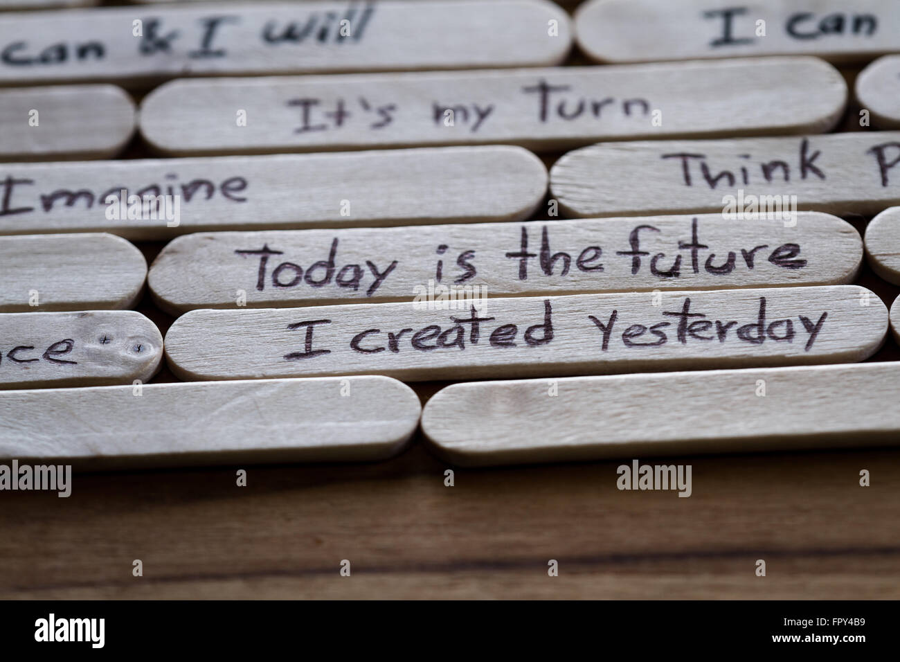 close up of a hand written message on a popsicle stick as a self esteem ...