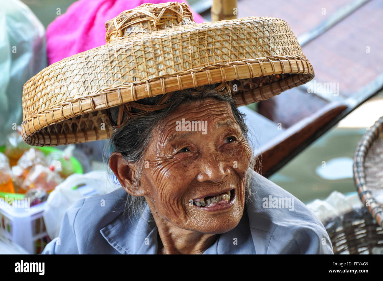 Old woman with hat, portrait, Bangkok, Thailand Stock Photo - Alamy