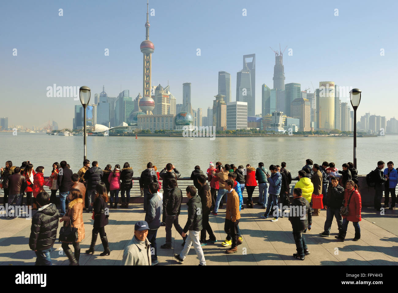 The Bund, Pudong skyline with Oriental Pearl Tower behind, Shanghai ...