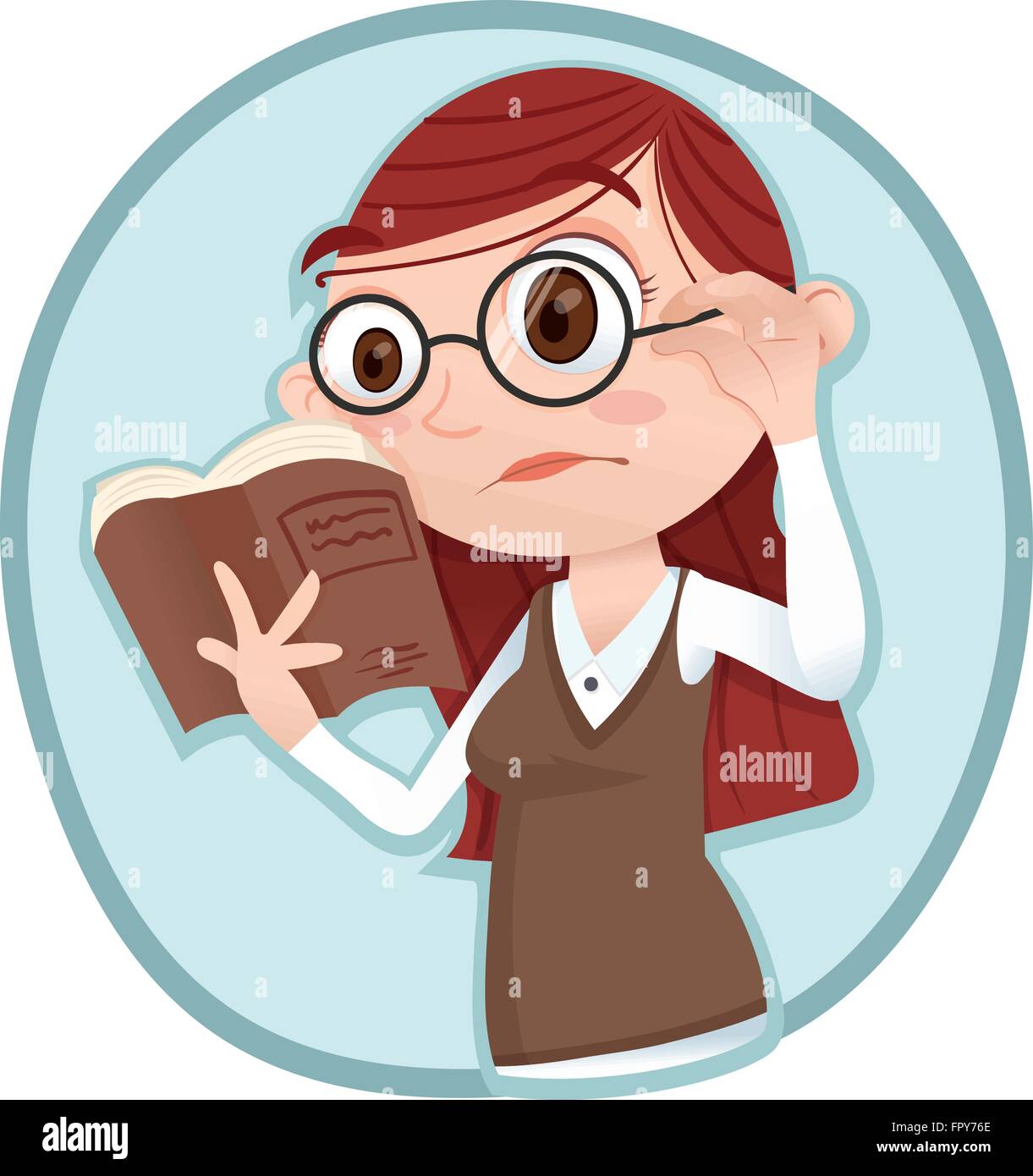 cartoon woman holding a book in hand and reading Stock Vector Image ...