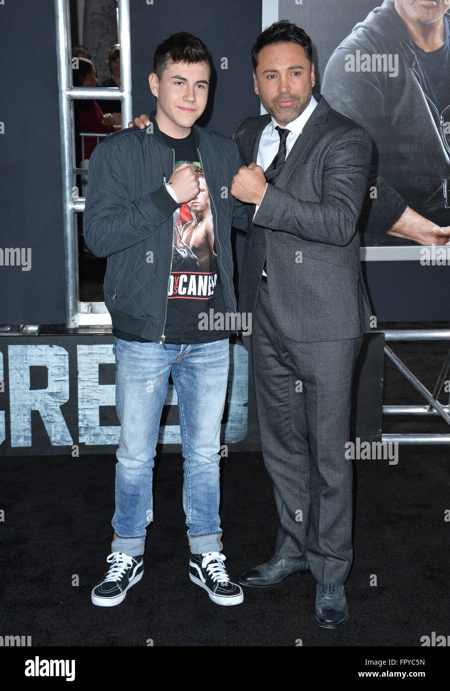 LOS ANGELES, CA - NOVEMBER 19, 2015: Boxer Oscar De La Hoya & son Devon ...