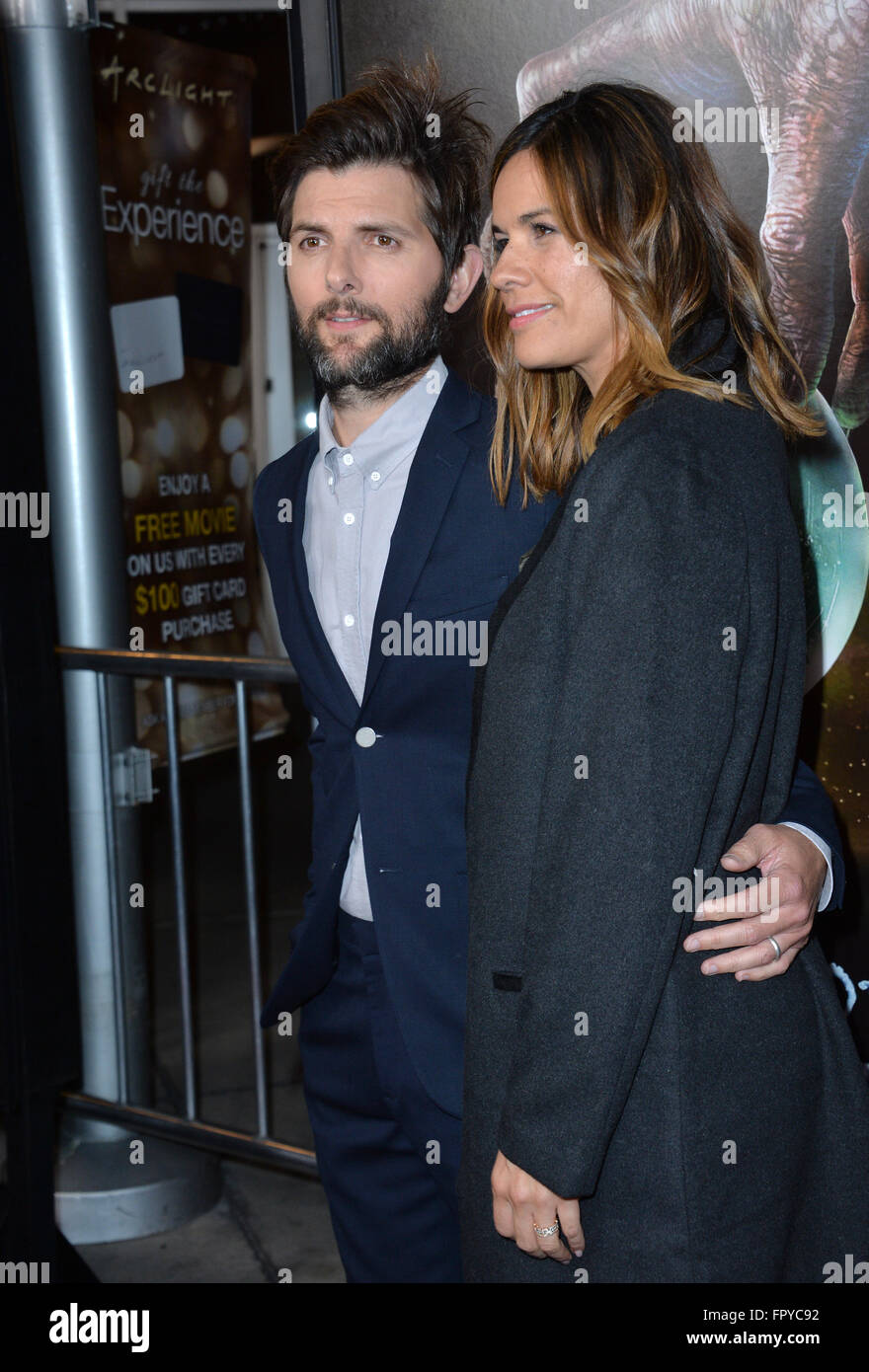LOS ANGELES, CA - NOVEMBER 30, 2015: Actor Adam Scott & wife Naomi Scott at the Los Angeles ...