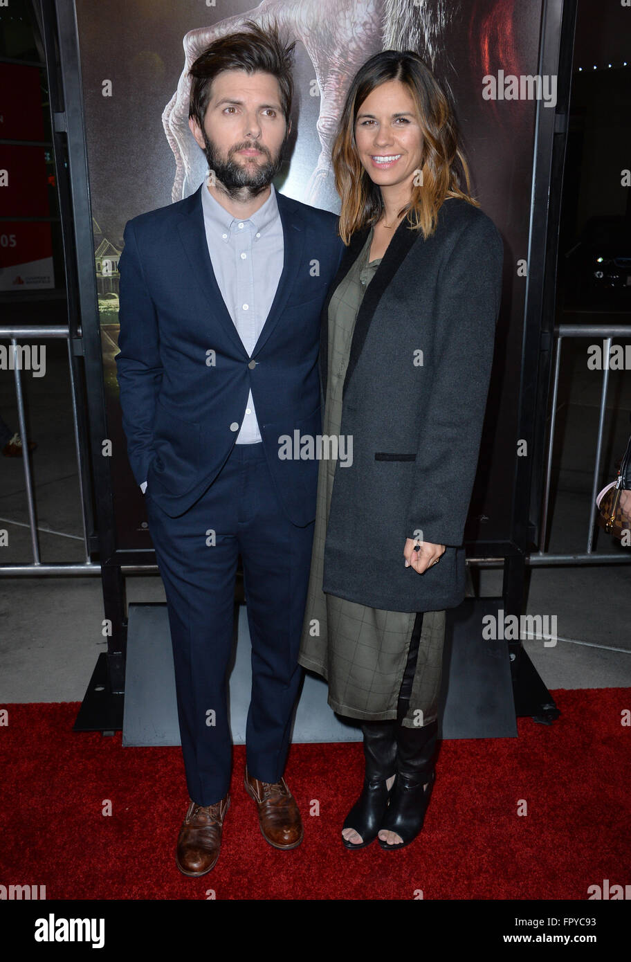 LOS ANGELES, CA - NOVEMBER 30, 2015: Actor Adam Scott & wife Naomi ...
