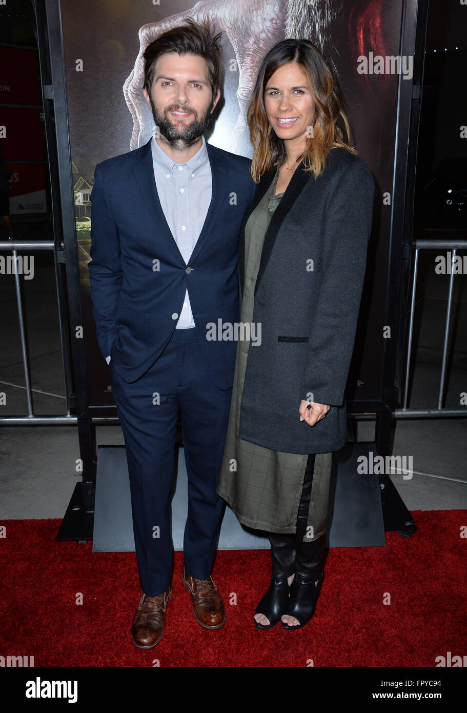 LOS ANGELES, CA - NOVEMBER 30, 2015: Actor Adam Scott & wife Naomi Scott at the Los Angeles ...