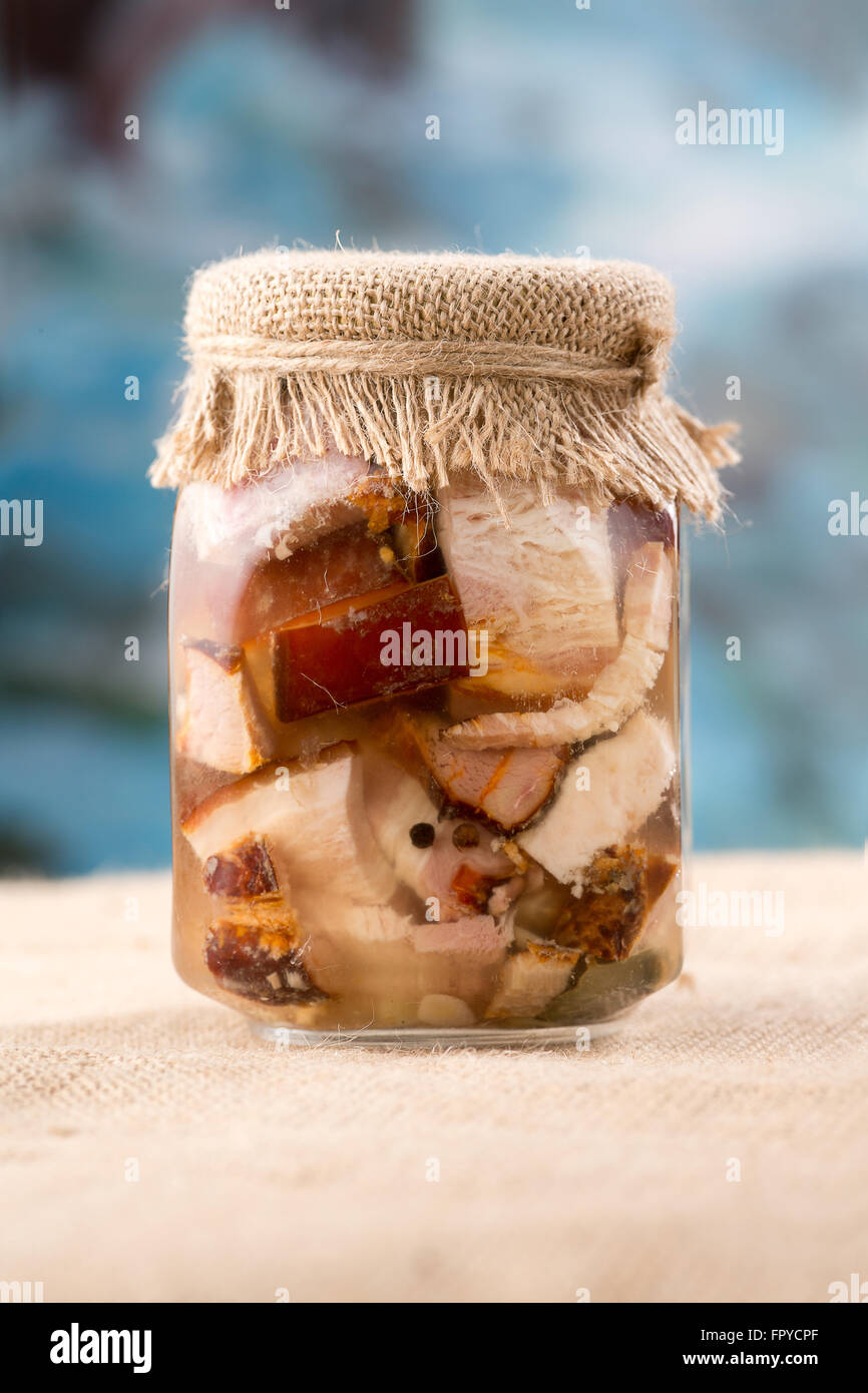 Canned meat in a glass jar Stock Photo - Alamy