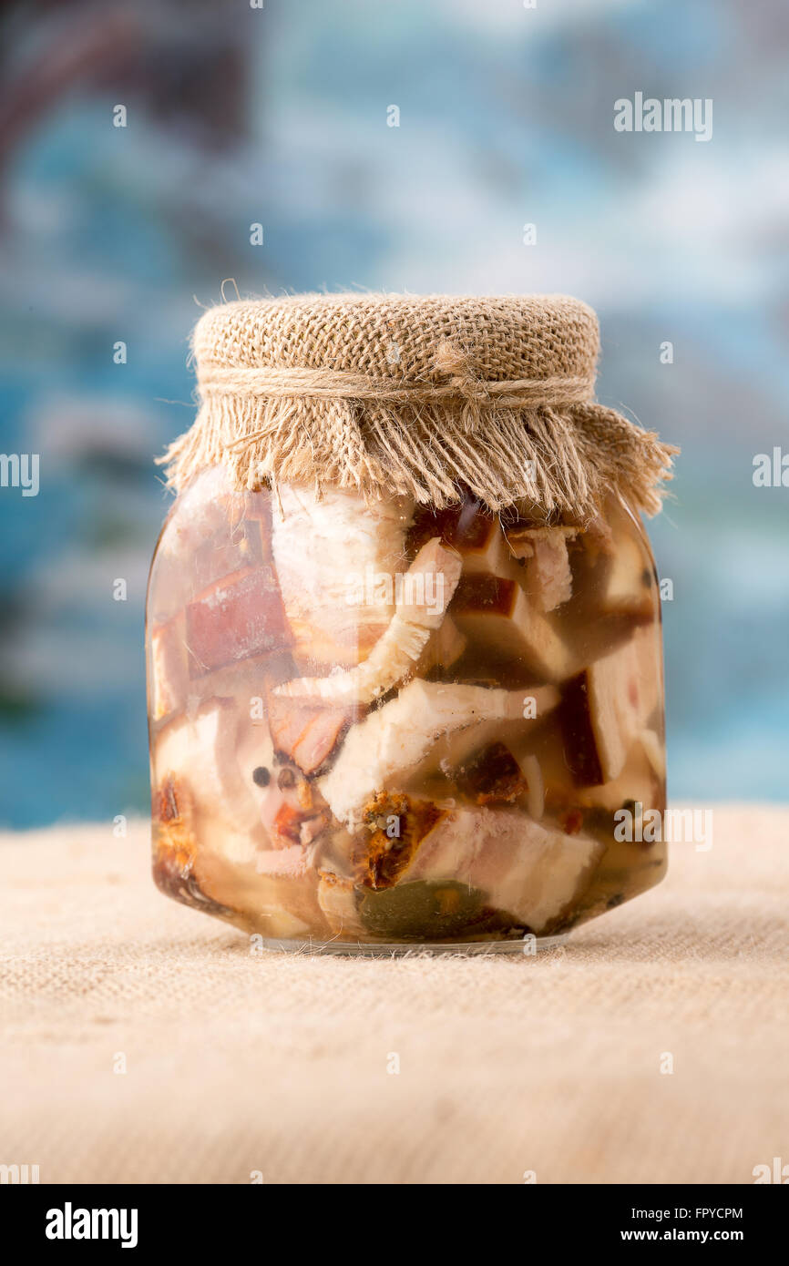 Canned meat in a glass jar Stock Photo - Alamy