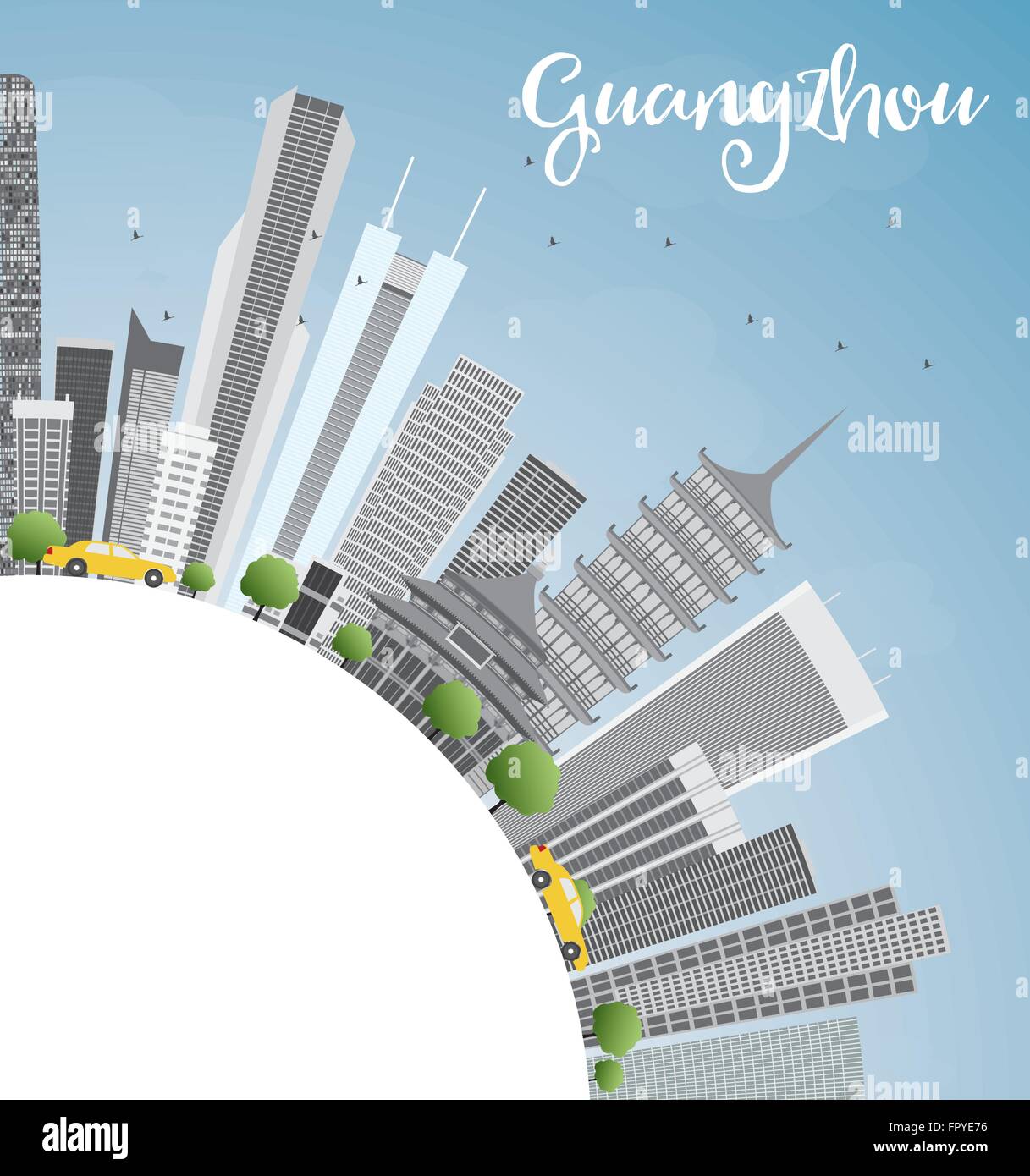 Guangzhou Skyline with Gray Buildings and Copy Space. Vector ...