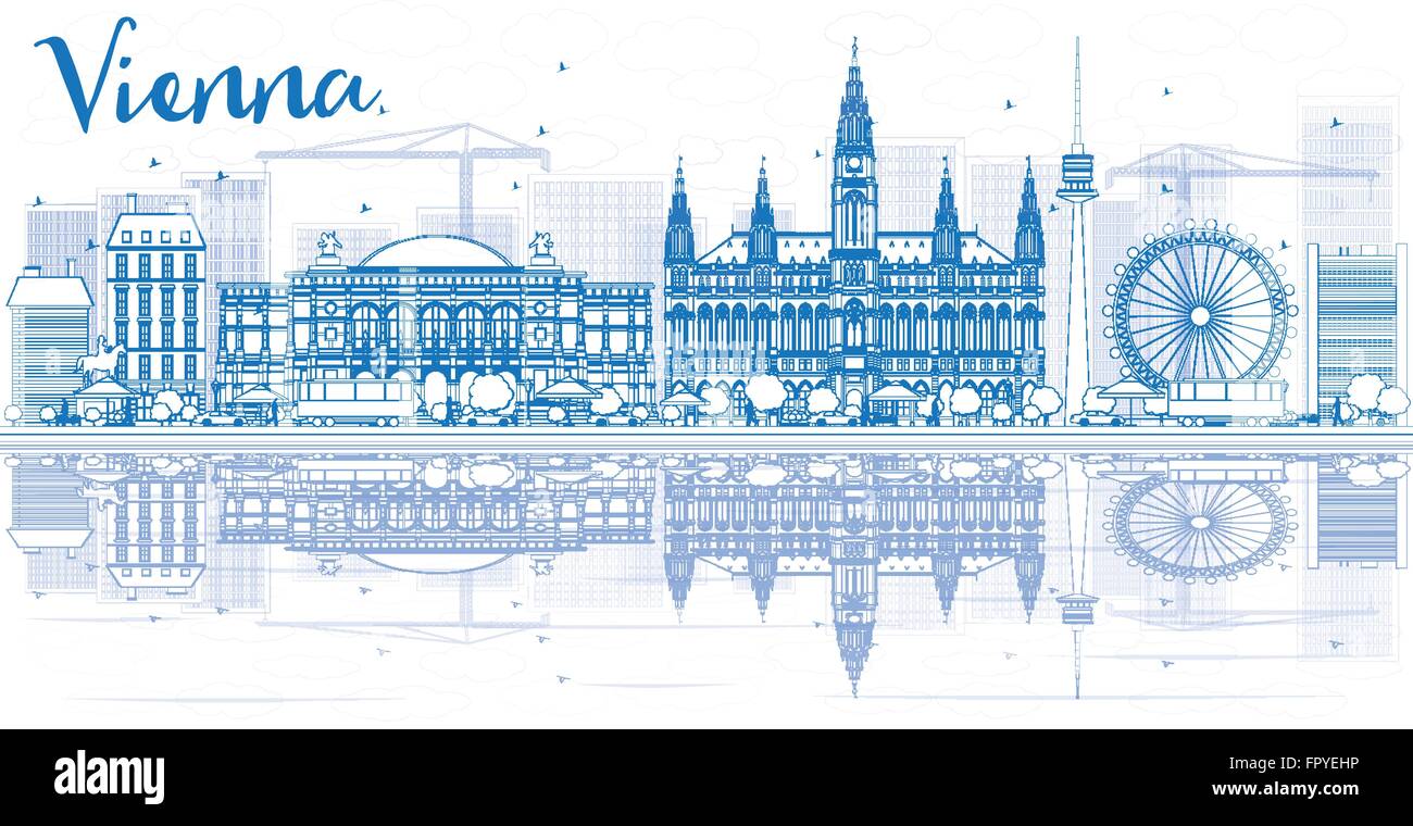 Outline Vienna Skyline with Blue Buildings and Reflections. Vector ...