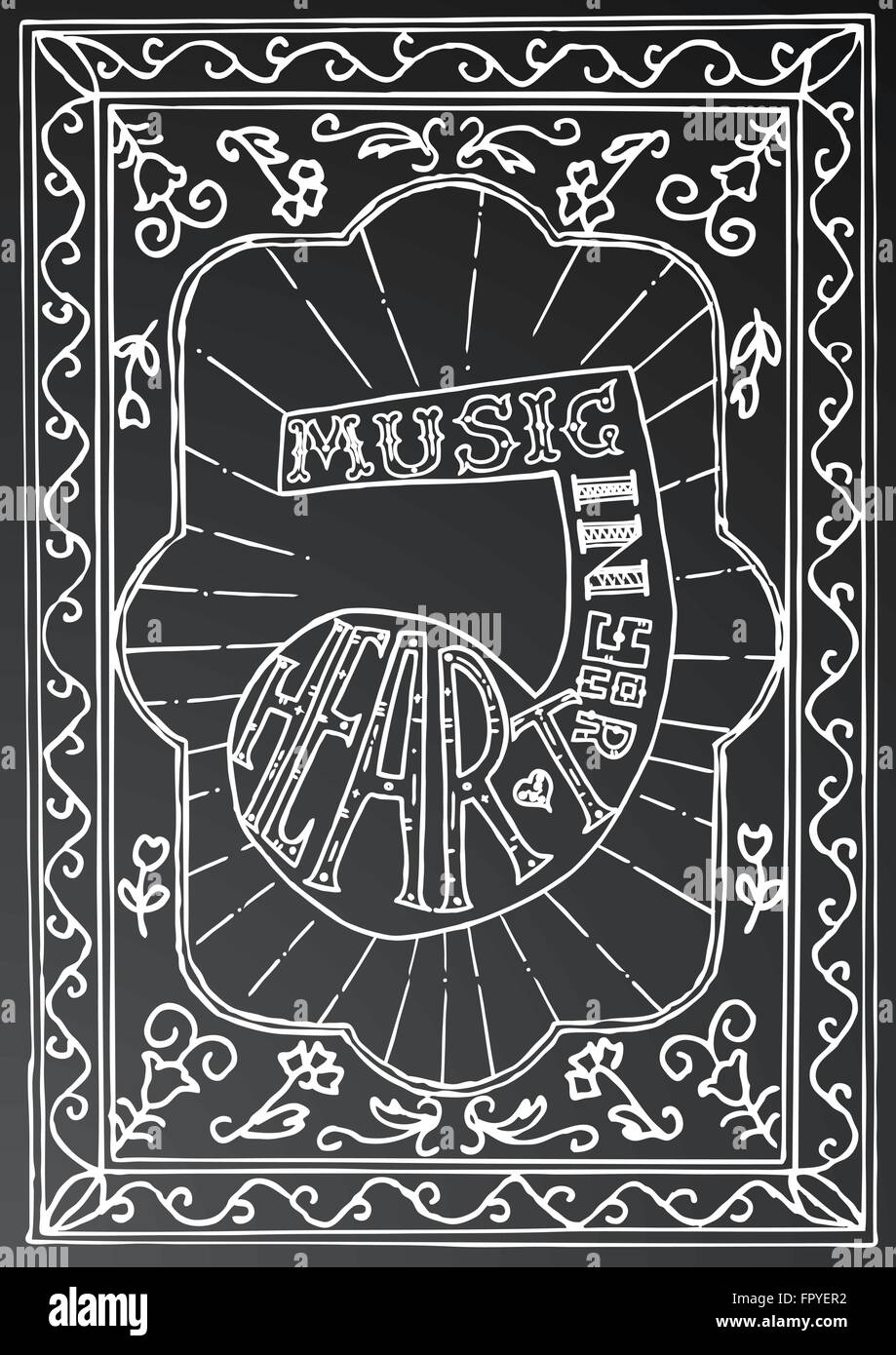 Music in your heart. Hand drawn lettering design with music note and ...