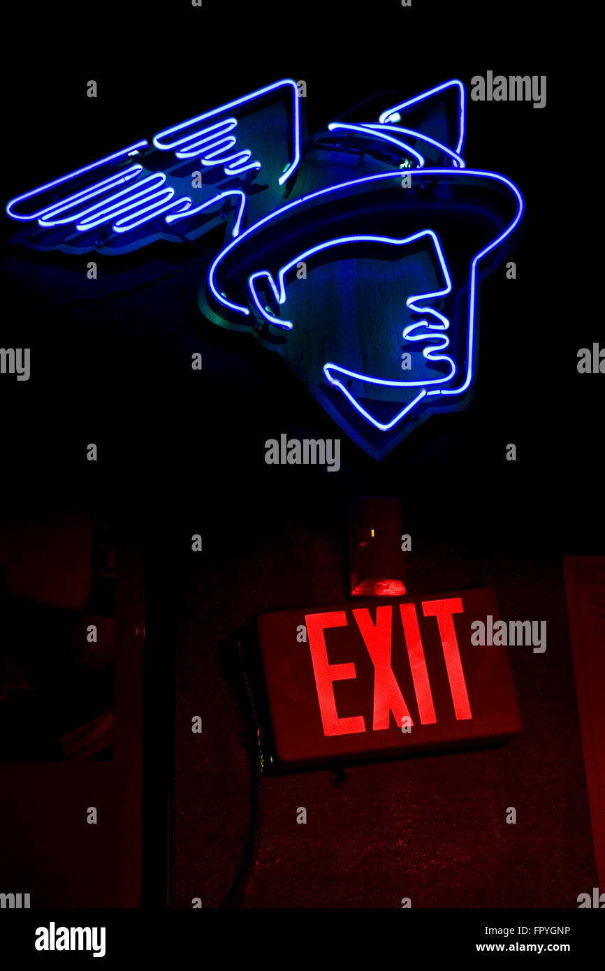 Exit sign at the Continental Club, South Congress Avenue, Austin, Texas ...