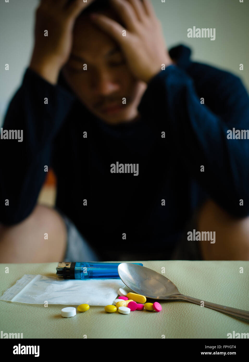 drugs and drug addict, sitting in the background Stock Photo - Alamy