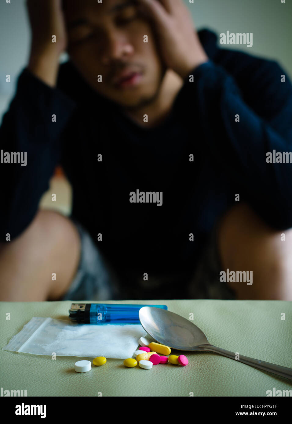 drugs and drug addict, sitting in the background Stock Photo - Alamy
