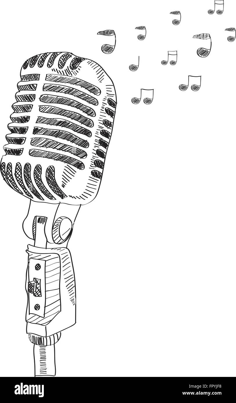 hand drawn vector microphone with note. isolated vector illustration ...