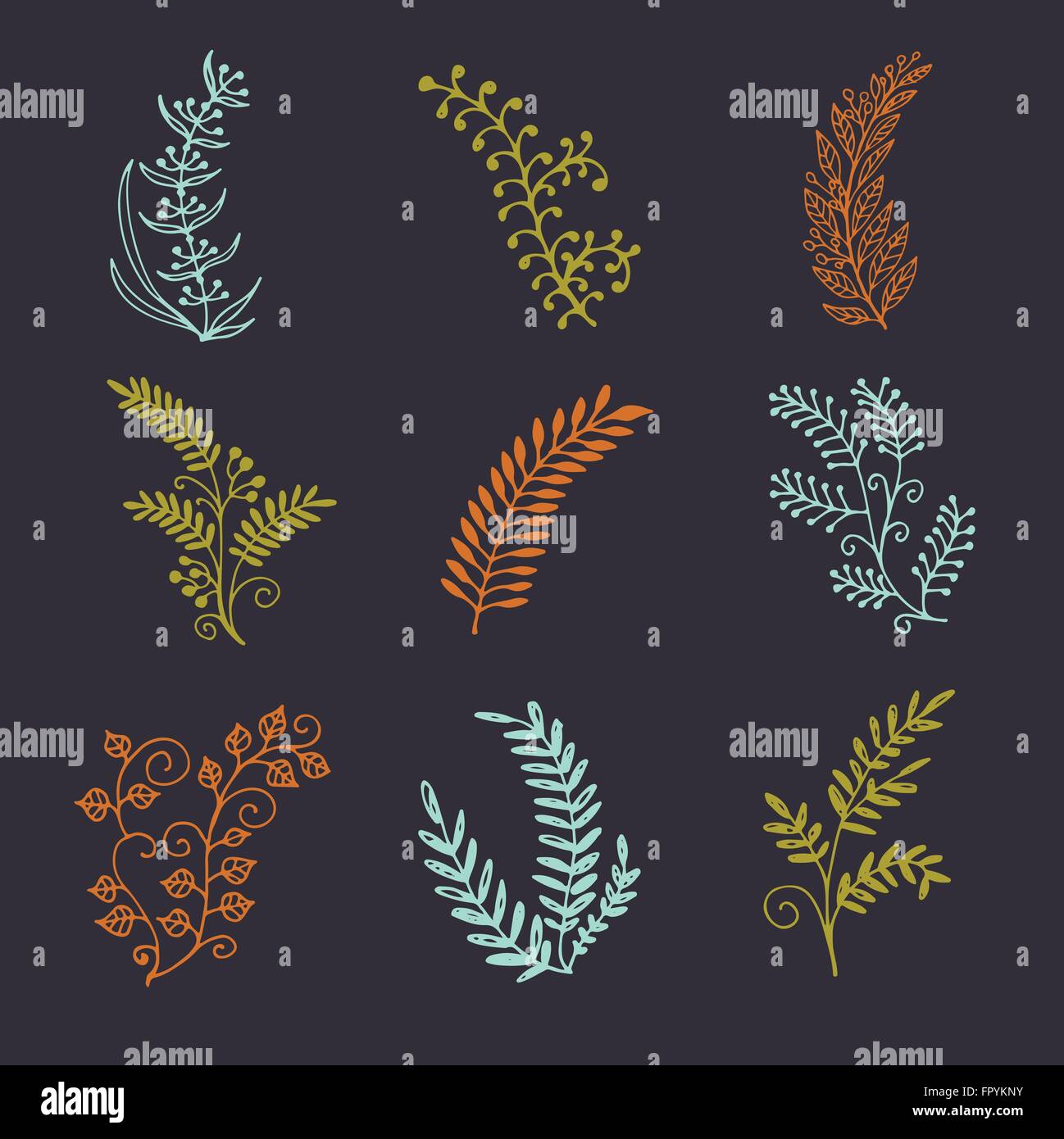 Hand drawn wreath set made in vector. Leaves and flowers garlands ...