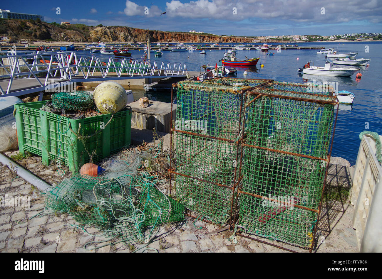 Sagres Harbour and group of fish traps, Sagres, ALgarve, Portugal Stock ...
