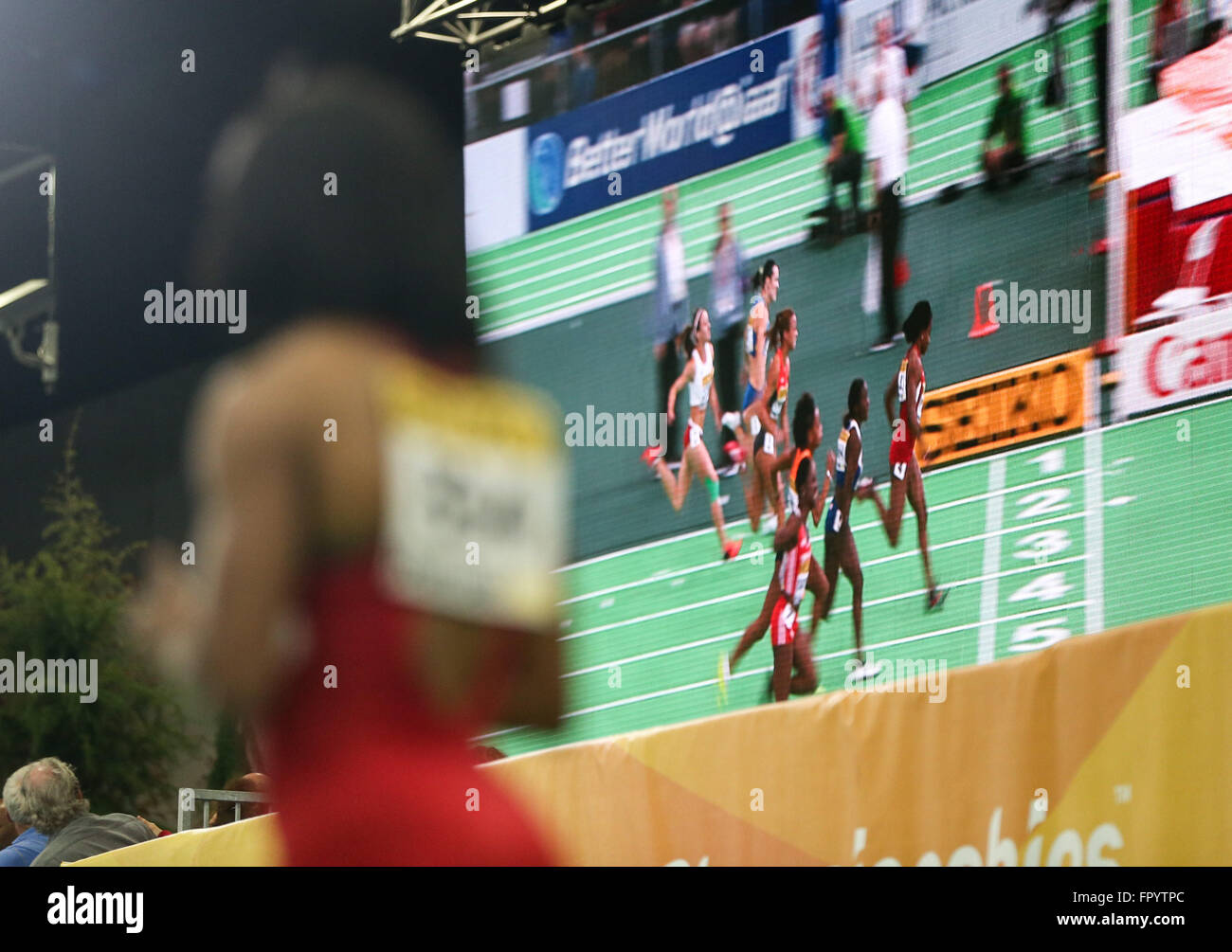 March 19, 2016 - BARBARA PIERRE watches her 60m preliminary race win on ...