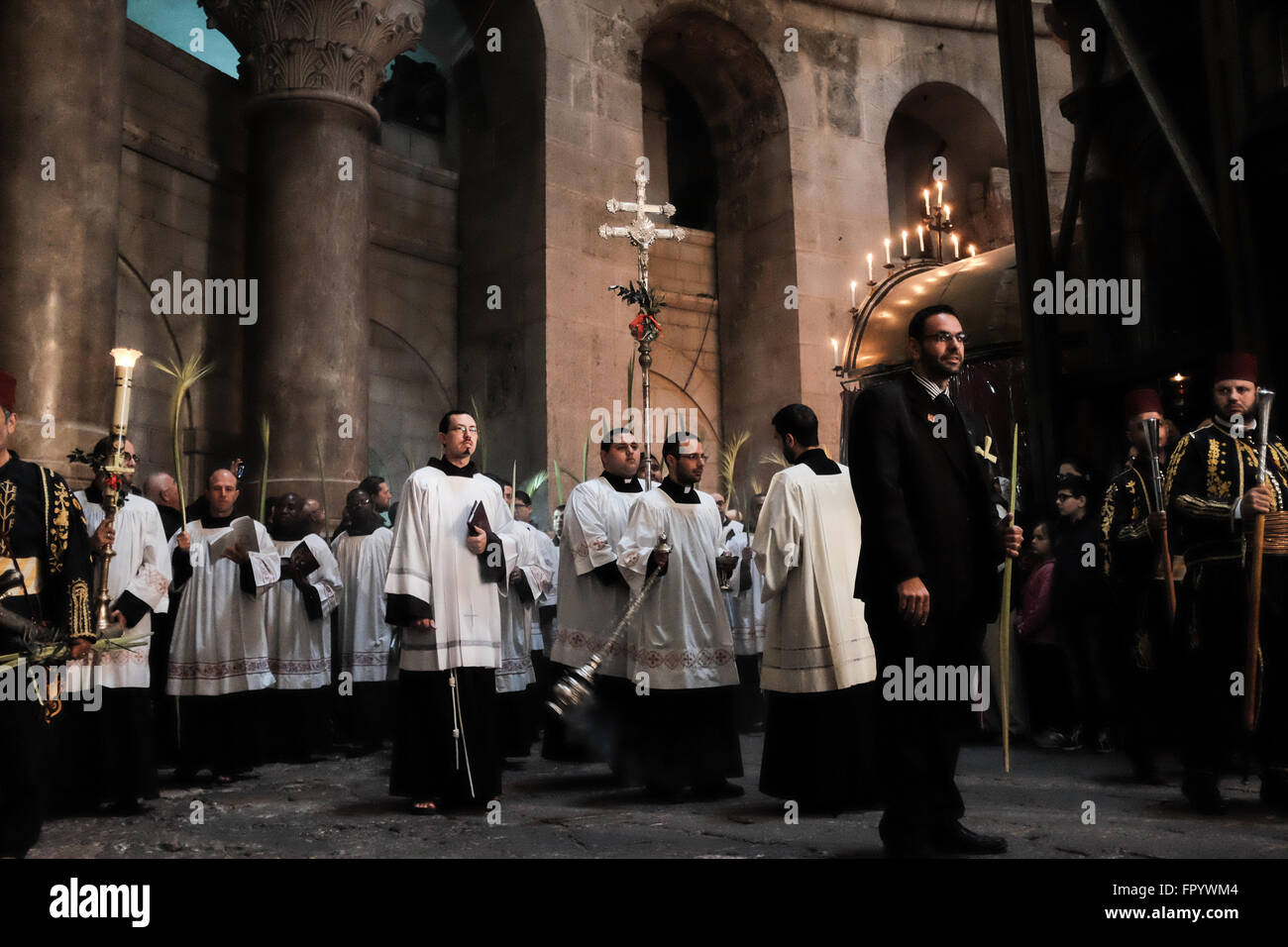 Jerusalem, Israel. 20th March, 2016. Priests and faithful partake in ...
