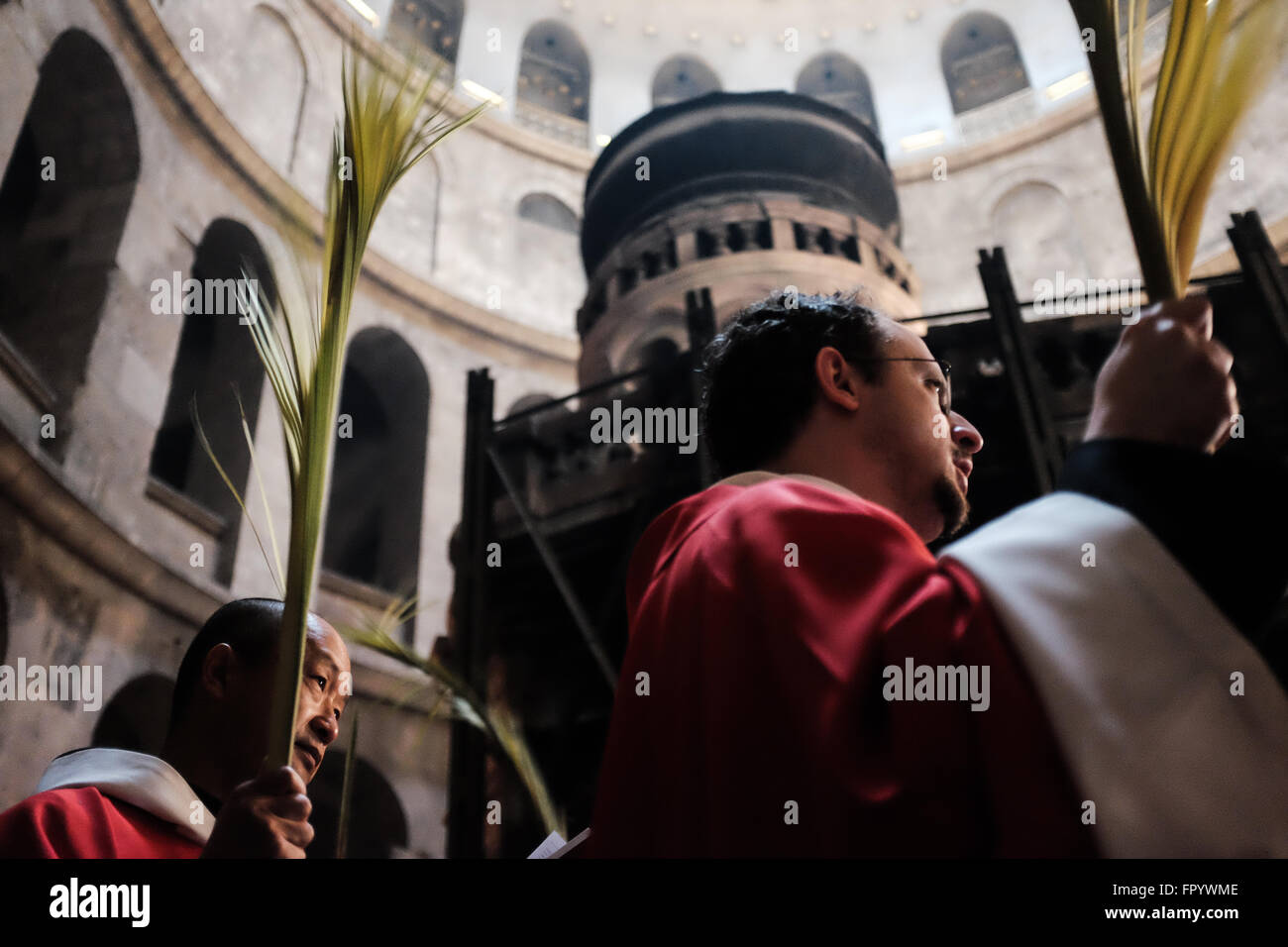 Jerusalem, Israel. 20th March, 2016. Priests and faithful partake in ...