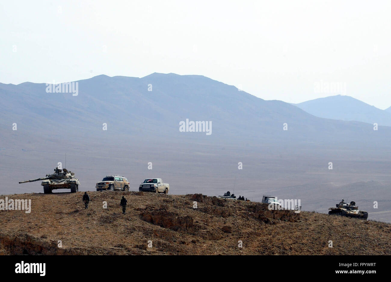 Damascus, Syria. 19th Mar, 2016. A group of Syrian military vehicles ...