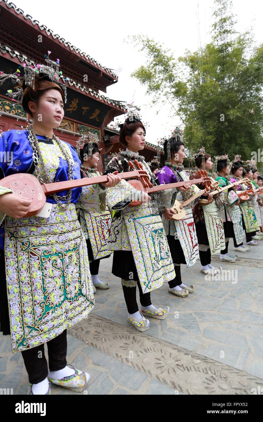 Qiandongnan, China's Guizhou Province. 19th Mar, 2016. Women wearing ...