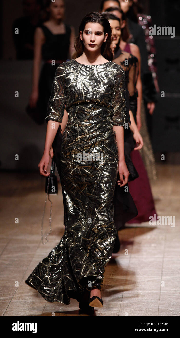 A model displays a creation by portuguese designer Ana Sousa at her ...