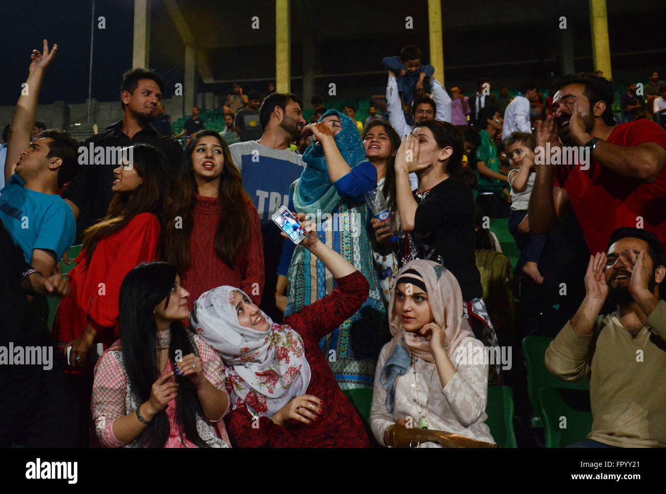 Lahore, Pakistan. 19th Mar, 2016. Pakistani youth cricket fans to watch ...