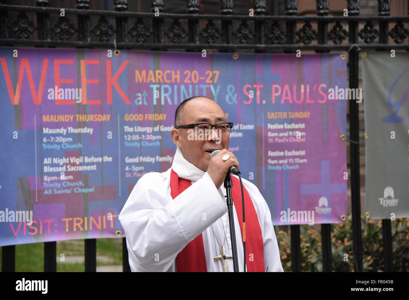 New York City, USA, 20 March 2016: Episcopal Bishop Allen K Shin speaks ...